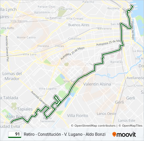 Ruta 91: horarios, paradas y mapas - Aldo Bonzi - Retiro (Actualizado)