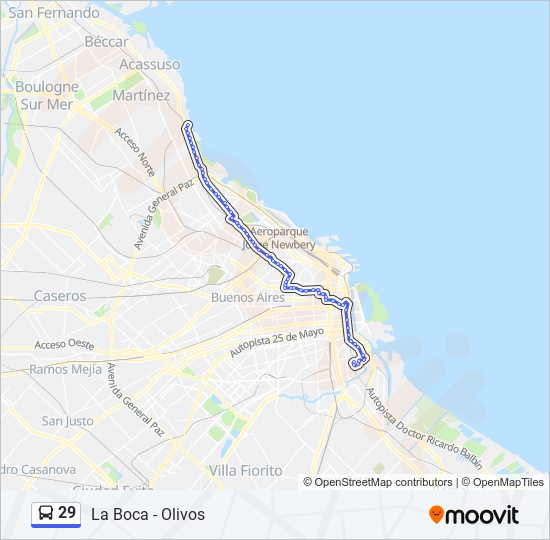 Ruta 29: horarios, paradas y mapas - La Boca - Olivos (Actualizado)