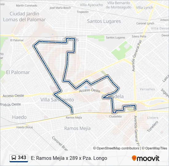 343 Route: Schedules, Stops & Maps - E: Ramos Mejía x 289 x Pza. Longo ...