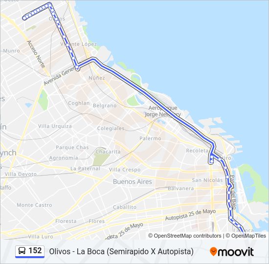 Ruta 152: horarios, paradas y mapas - Olivos - La Boca (Semirapido X ...