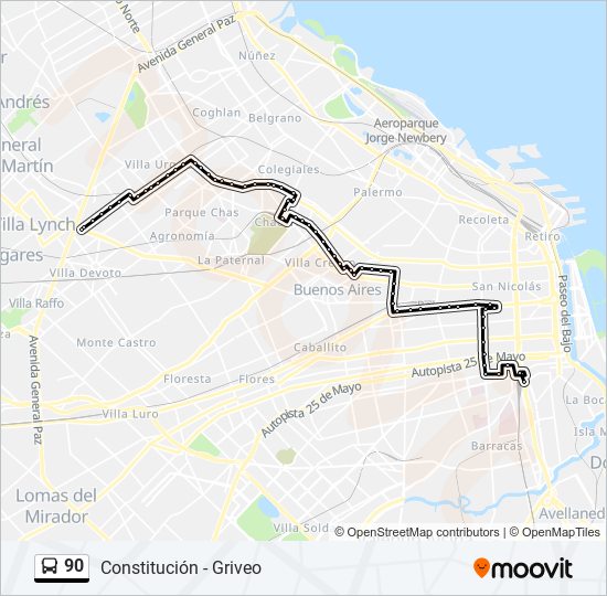 Ruta 90: horarios, paradas y mapas - Constitución - Griveo (Actualizado)