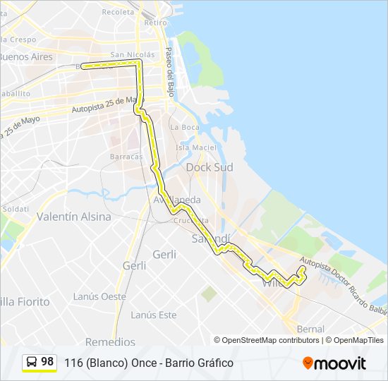 Ruta 98: horarios, paradas y mapas - 116 (Blanco) Once - Barrio Gráfico ...
