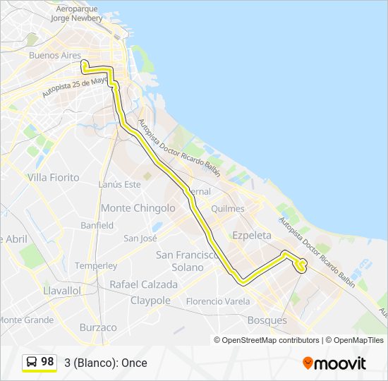 Ruta 98: horarios, paradas y mapas - 3 (Blanco): Once (Actualizado)