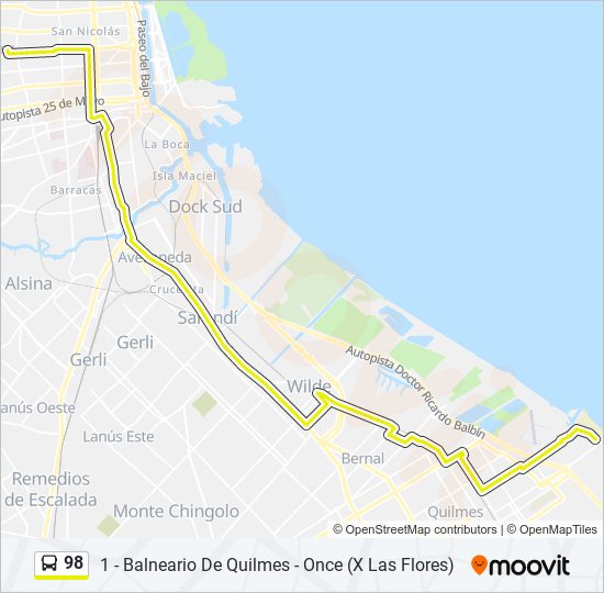 Ruta 98: horarios, paradas y mapas - 1 - Balneario De Quilmes - Once (X ...