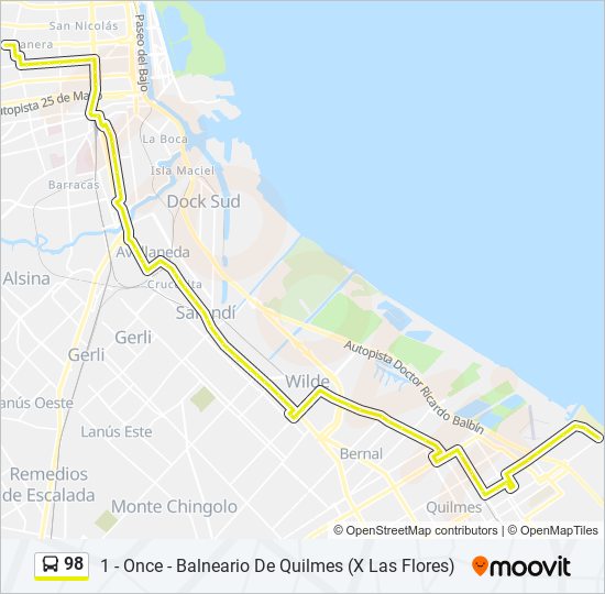 98 Route: Schedules, Stops & Maps - 1 - Once - Balneario De Quilmes (X ...