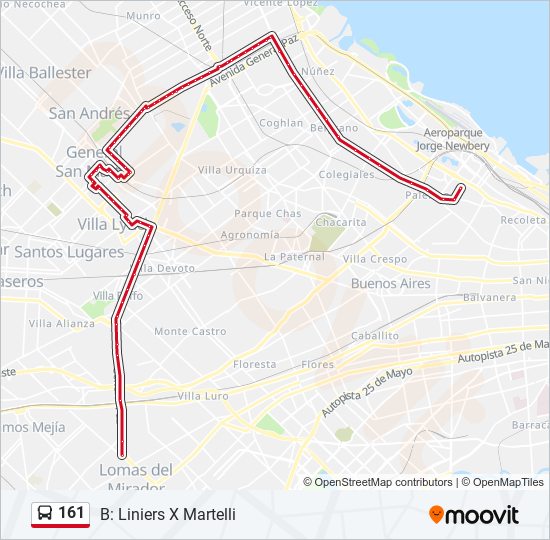 Ruta 161: horarios, paradas y mapas - B: Liniers X Martelli (Actualizado)