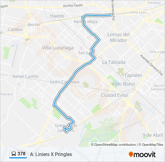 Ruta 378: horarios, paradas y mapas - A: Liniers X Pringles (Actualizado)