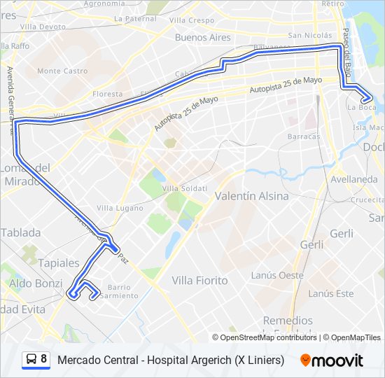 Ruta 8: horarios, paradas y mapas - Mercado Central - Hospital Argerich ...