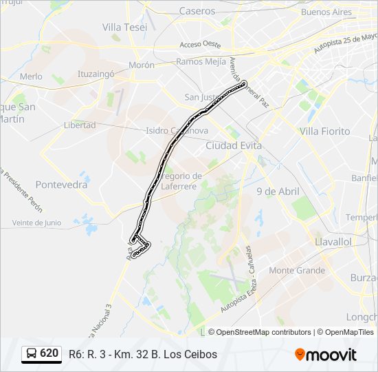 620 Route: Schedules, Stops & Maps - R6: R. 3 - Km. 32 B. Los Ceibos ...
