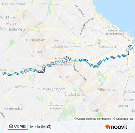 Ruta combi: horarios, paradas y mapas - Merlo (Mb3) (Actualizado)