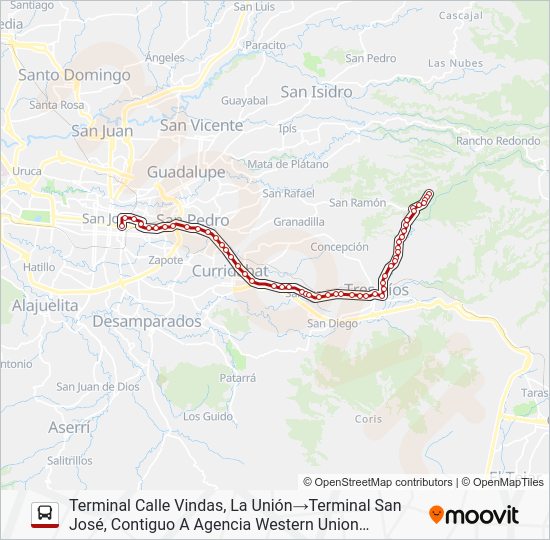 Ruta SAN JOSÉ TRES RÍOS DULCE NOMBRE POR CALLE VIEJA: horarios, paradas ...