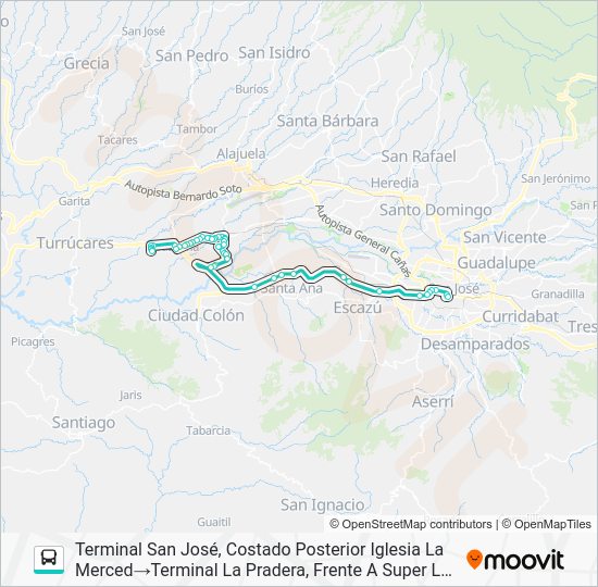 Ruta SAN JOSÉ LA GUÁCIMA RAMALES POR 27: horarios, paradas y mapas ...