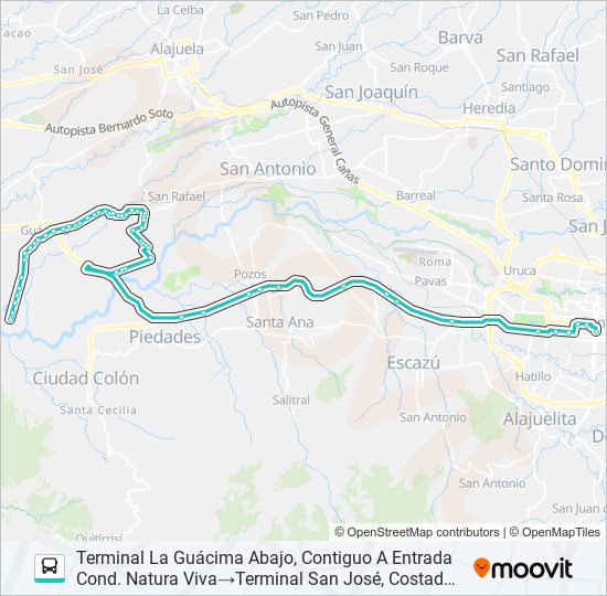 Ruta san josé la guácima ramales por 27: horarios, paradas y mapas ...