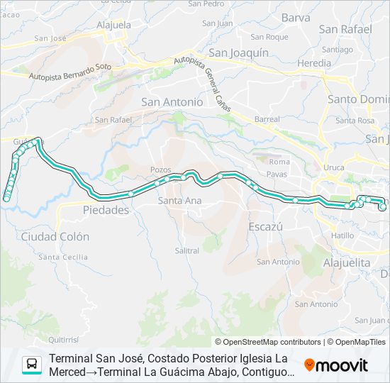 Ruta san josé la guácima ramales por 27: horarios, paradas y mapas ...
