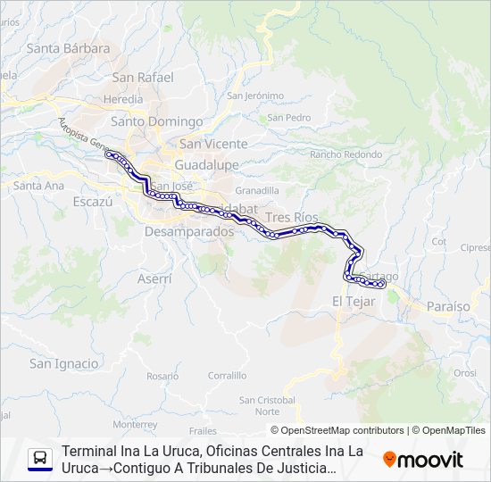 Ruta CARTAGO INA LA URUCA ESPECIALES: horarios, paradas y mapas ...