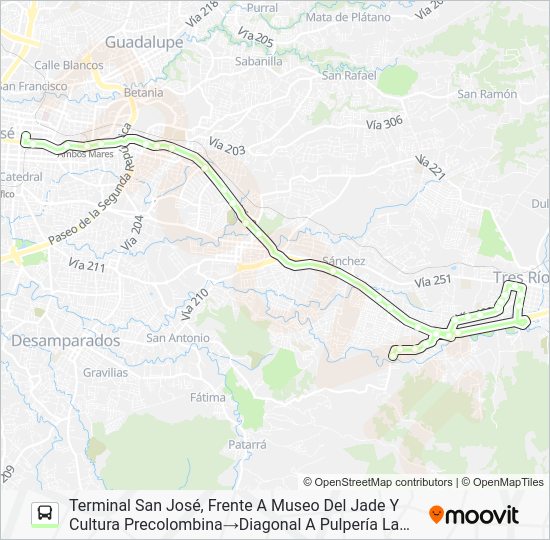 Ruta SAN JOSÉ TRES RÍOS CALLE MESÉN QUEBRADAS: horarios, paradas y ...
