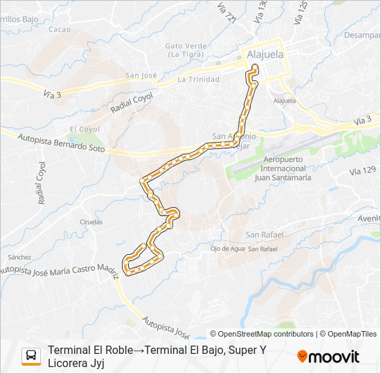 Ruta ALAJUELA CALLE EL URBANO: horarios, paradas y mapas - Terminal El ...