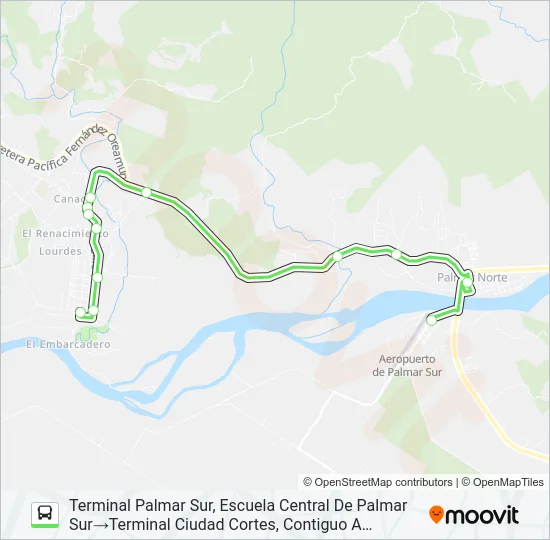 Ruta URBANO CIUDAD CORTÉS PALMAR NORTE PALMAR SUR: horarios, paradas y ...