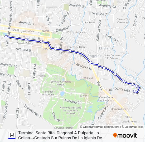 Ruta CARTAGO BARRIO SANTA RITA: horarios, paradas y mapas - Terminal ...