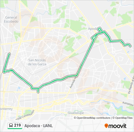 Ruta 219: horarios, paradas y mapas - Apodaca - U.A.N.L. (Actualizado)
