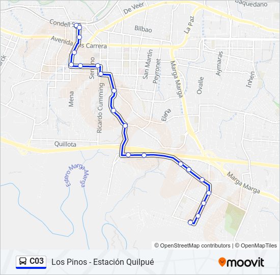 Ruta c03: horarios, paradas y mapas - Los Pinos - Estación Quilpué ...