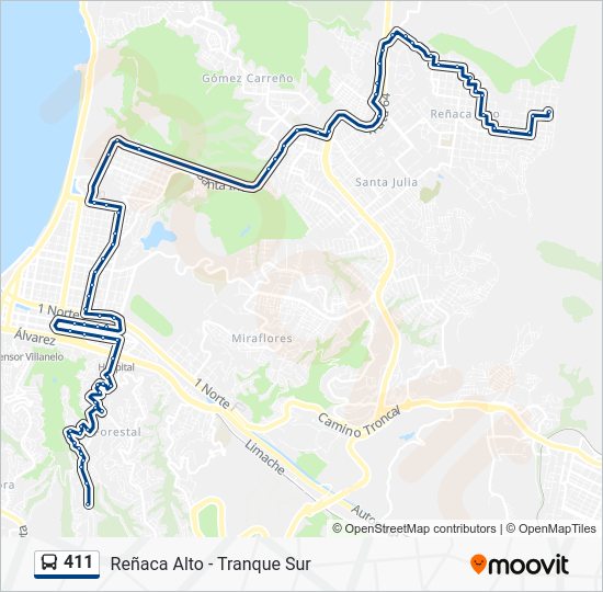 Ruta 411: horarios, paradas y mapas - Reñaca Alto - Tranque Sur ...