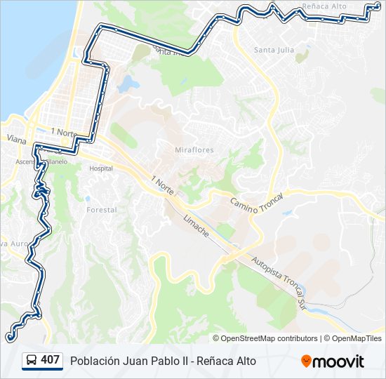 Ruta 407: horarios, paradas y mapas - Población Juan Pablo II - Reñaca ...