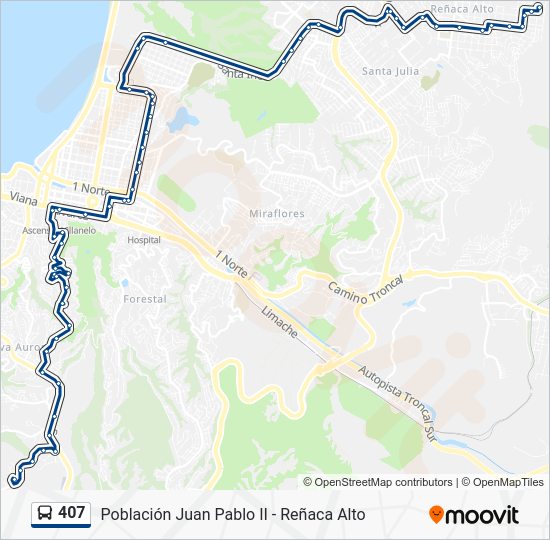 Ruta 407: horarios, paradas y mapas - Población Juan Pablo II - Reñaca ...