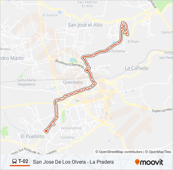 Ruta t02: horarios, paradas y mapas - San Jose De Los Olvera (Actualizado)