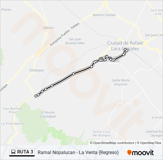 Ruta 3: horarios, paradas y mapas - Ramal Nopalucan - La Venta (Regreso ...