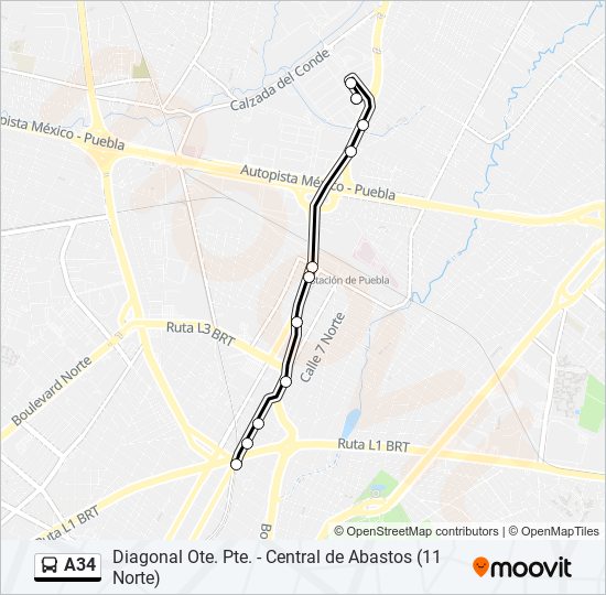 Ruta a34: horarios, paradas y mapas - Diagonal Ote. Pte. - Central De ...