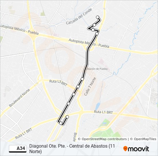 Ruta a34: horarios, paradas y mapas - Central De Abastos (11 Norte ...