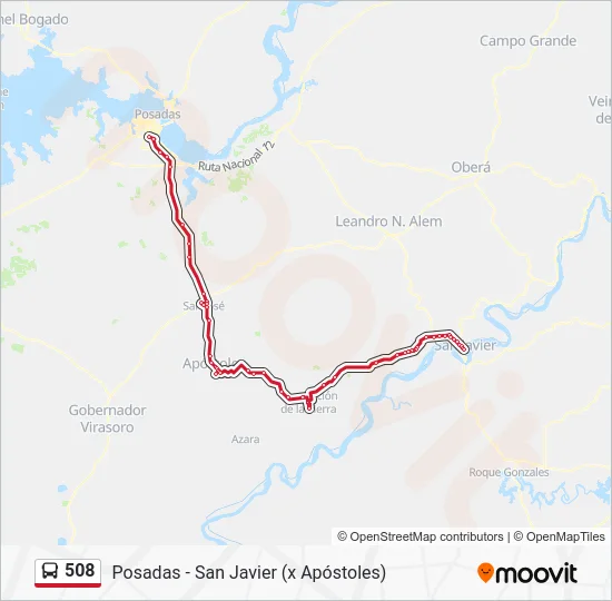 Ruta 508: horarios, paradas y mapas - San Javier - Posadas (x Apóstoles ...