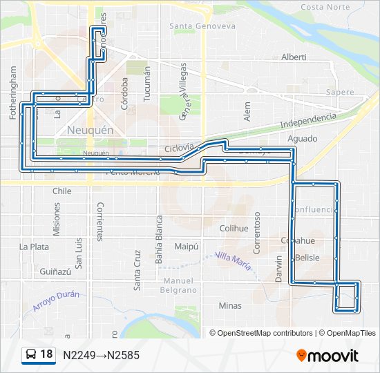 Ruta 18: horarios, paradas y mapas - N2249‎→N2585 (Actualizado)