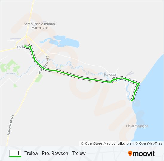 Ruta 1: horarios, paradas y mapas - Trelew - Pto. Rawson - Trelew ...