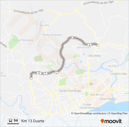 Ruta 94: horarios, paradas y mapas - Km 13 Duarte (Actualizado)