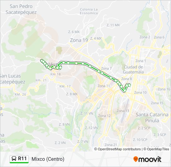 Ruta R11: horarios, paradas y mapas - Mixco (Centro) (Actualizado)