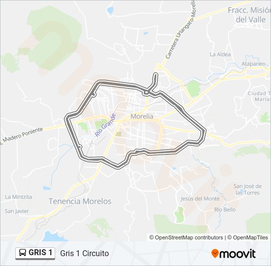Ruta gris 1: horarios, paradas y mapas - Gris 1 Circuito (Actualizado)
