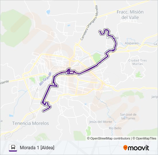 Ruta morada 1: horarios, paradas y mapas - Morada 1 [Aldea] (Actualizado)