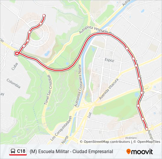 Ruta c18: horarios, paradas y mapas - (M) Esc. Militar (Actualizado)
