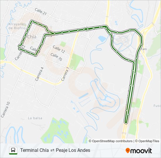 Ruta terminal chía peaje los andes: horarios, paradas y mapas ...