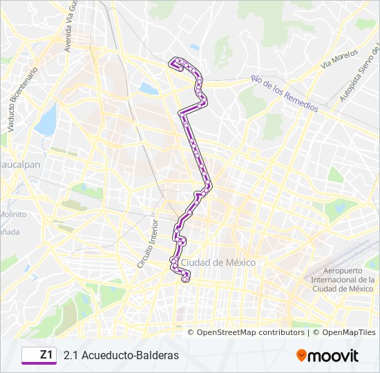 Ruta z1: horarios, paradas y mapas - 2.1 Acueducto-Balderas (Actualizado)