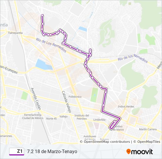 Ruta z1: horarios, paradas y mapas - 7.2 18 de Marzo-Tenayo (Actualizado)