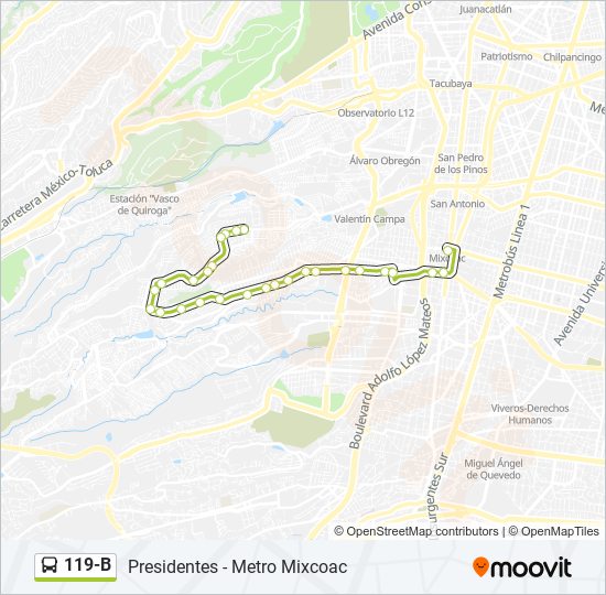 Ruta 119b: horarios, paradas y mapas - Metro Mixcoac (Actualizado)