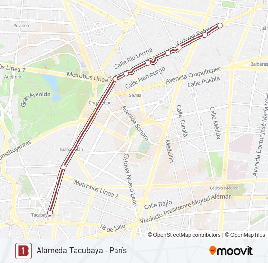Ruta 1: horarios, paradas y mapas - Alameda Tacubaya - París (Actualizado)