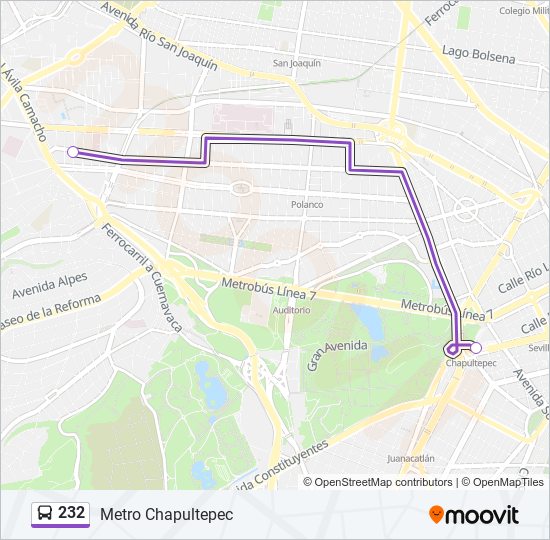 Ruta 232: horarios, paradas y mapas - Metro Chapultepec (Actualizado)