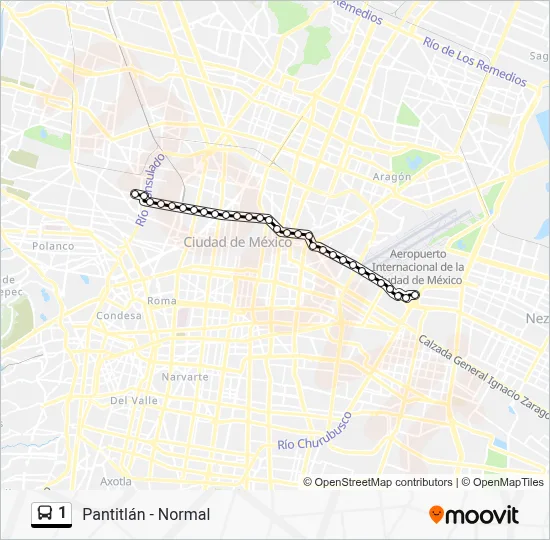 1 Route: Schedules, Stops & Maps - Pantitlán - Normal (Updated)