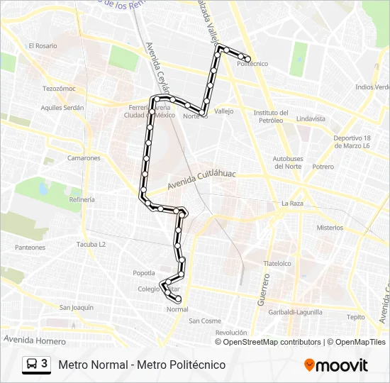 3 Route: Schedules, Stops & Maps - Metro Normal - Metro Politécnico ...