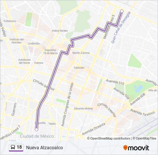 Ruta 18: horarios, paradas y mapas - Nueva Atzacoalco (Actualizado)