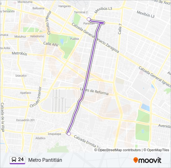 Ruta 24: horarios, paradas y mapas - Metro Pantitlán (Actualizado)
